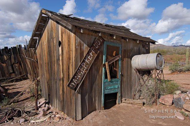 Photo: Shack with danger sign. Goldfield, Phoenix, Arizona, USA.