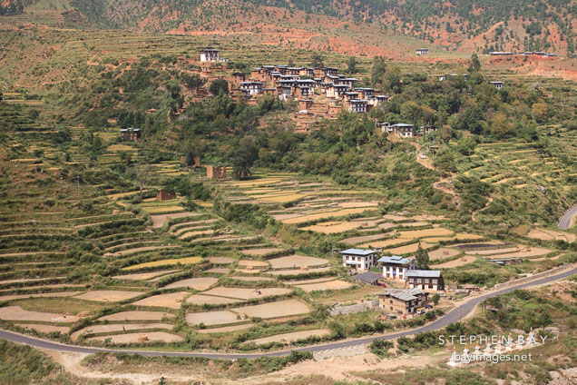 Photo: View overlooking houses in Wangdue, Bhutan.