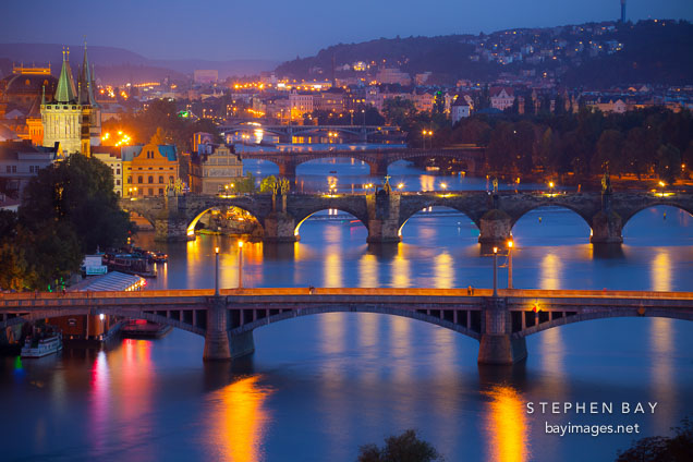Photo: Prague bridges at night.