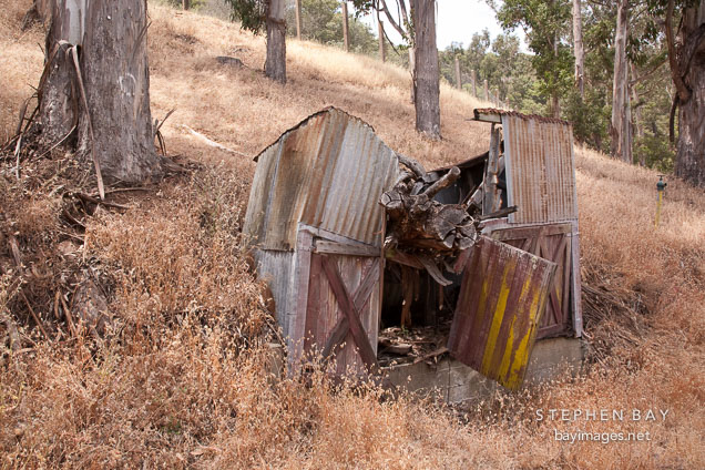 Photo: Run down storage shed. Angel Island, California.